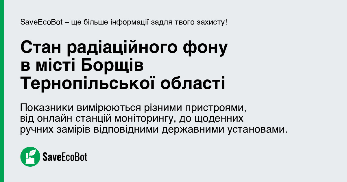Стан радіаційного фону в місті Борщів, Тернопільської області: моніторинг радіації онлайн ...
