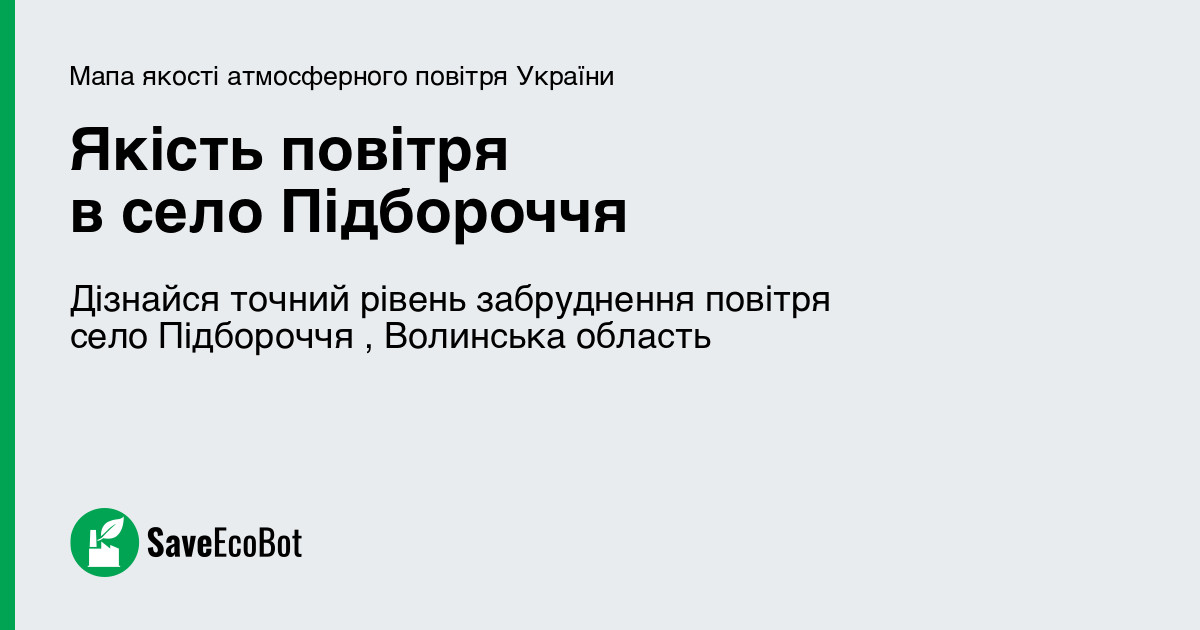 Якість повітря у селі Підбороччя Волинська область онлайн карта