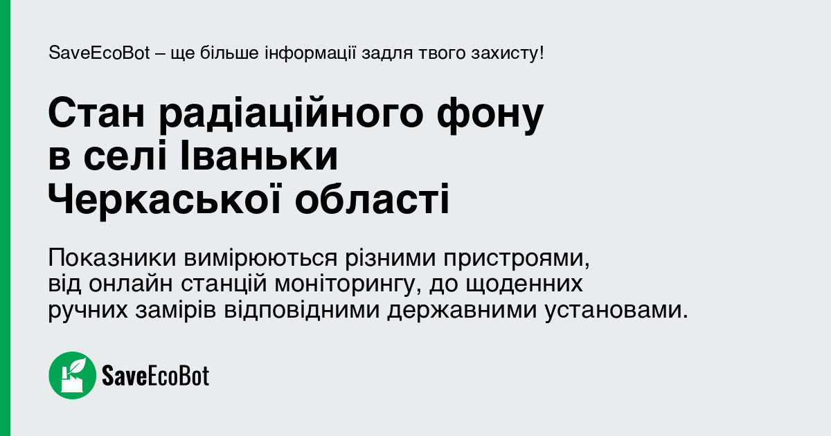 Стан радіаційного фону в селі Іваньки, Черкаської області: моніторинг радіації онлайн - SaveEcoBot