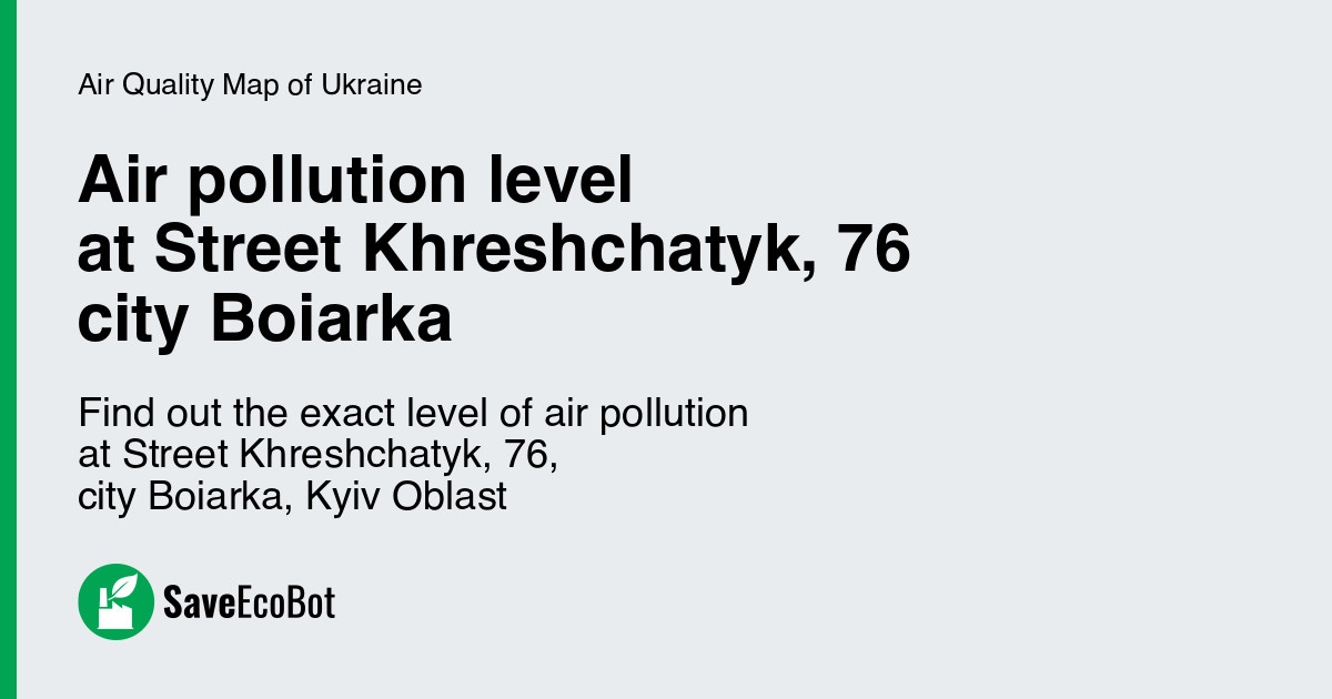 Air quality at Street Khreshchatyk, 76 in the city Boiarka, Kyiv Oblast ...