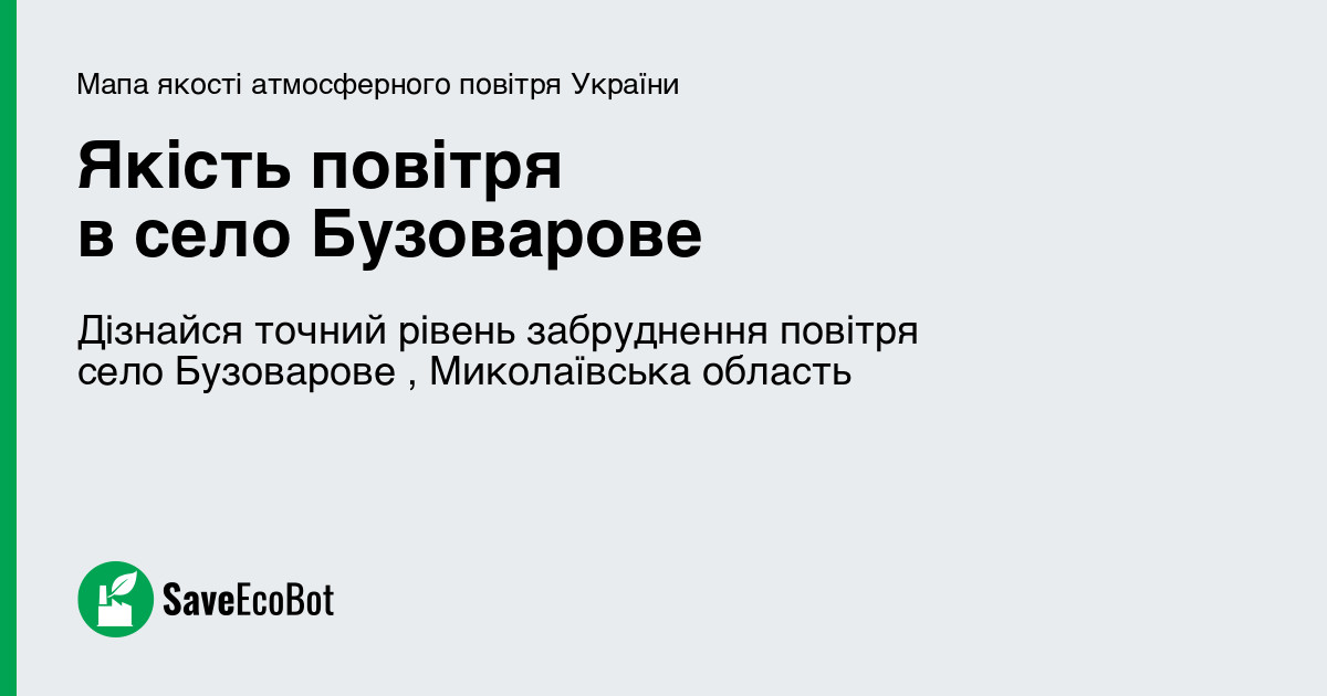 Якість повітря у селі Бузоварове, Миколаївська область онлайн: карта якості атмосферного повітря ...