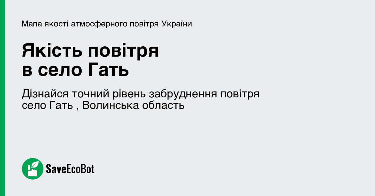 Якість повітря у селі Гать Волинська область онлайн карта якості