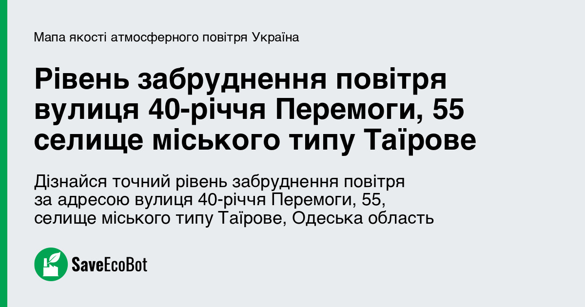 Рівень забруднення атмосферного повітря за адресою вулиця 40-річчя Перемоги, 55 у селищі ...