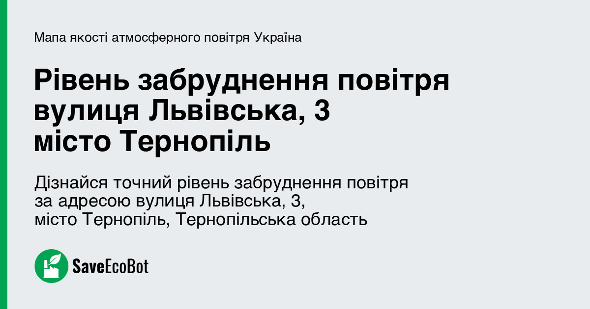 Рівень забруднення атмосферного повітря за адресою вулиця Львівська, 3 у місті Тернопіль ...